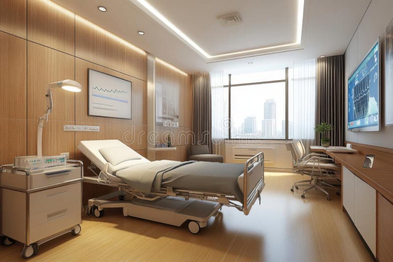 Comfortable Hospital Room with Modern Design and Healthcare Technology ...