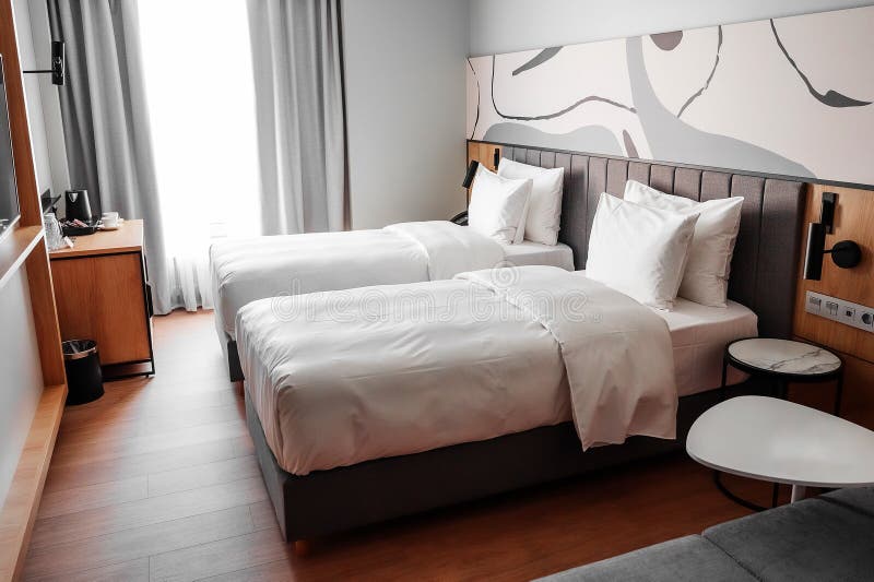 Comfortable hotel room stock image. Image of contemporary - 235947181