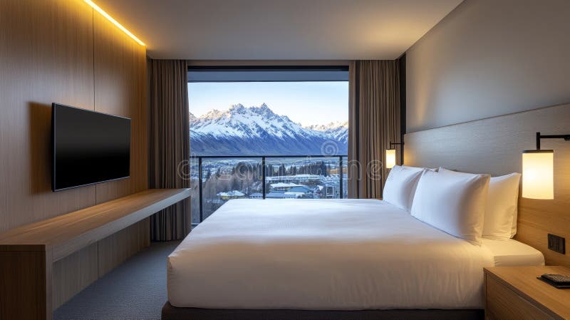 A Comfortable Hotel Room Featuring a Mountain View and Contemporary ...
