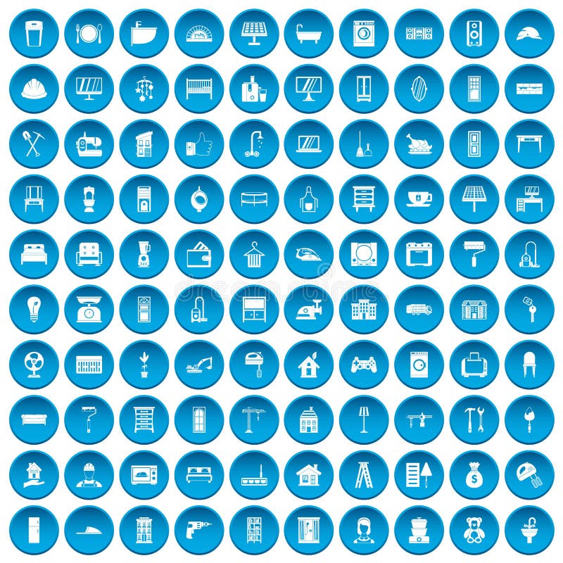 100 Comfortable House Icons Set Blue Stock Vector - Illustration of ...