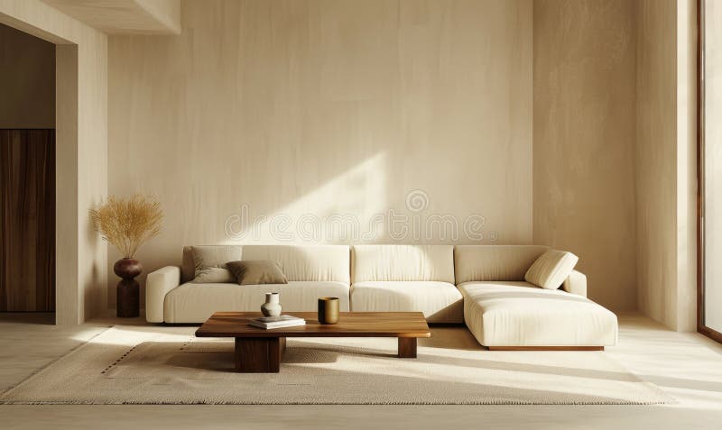 A Comfortable Minimalistic Modern Interior Space Featuring Soft Ivory ...