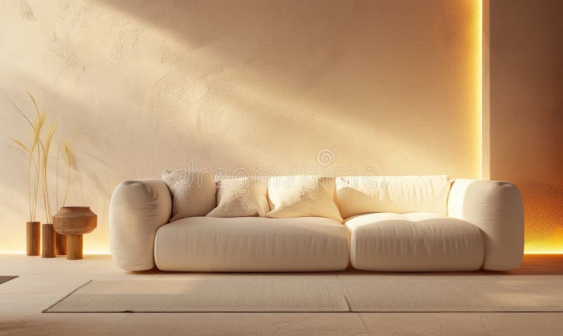 A Comfortable Minimalistic Modern Interior Space Featuring Soft Ivory ...