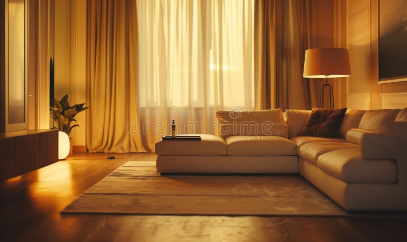 A Comfortable Minimalistic Modern Interior Space Featuring Soft Ivory ...