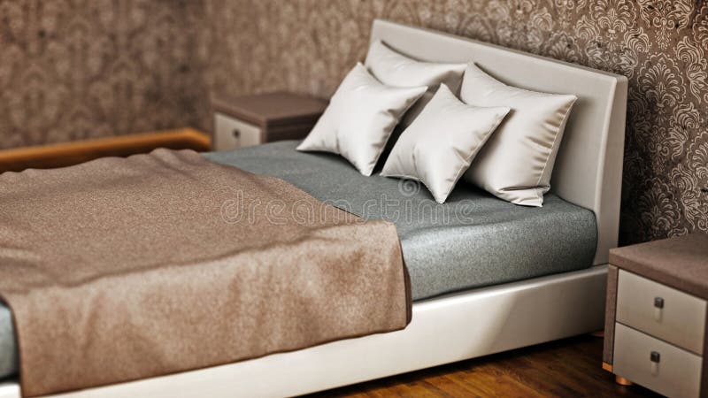 Comfortable Modern Bed Inside Bedroom. 3D Illustration Stock ...