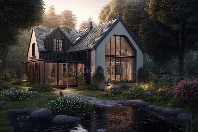 Comfortable Modern Cottage with Windows Facing Beautiful Cozy Backyard ...