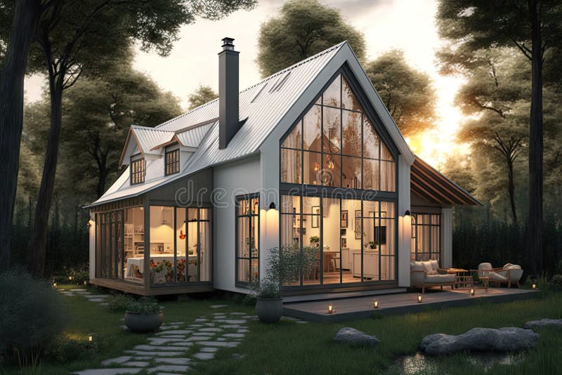 Comfortable Modern Cottage with Windows Facing Beautiful Cozy Backyard ...