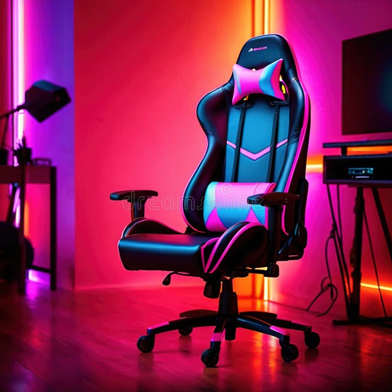 Comfortable Modern Gaming Chair on Pastel Neon Background Stock ...