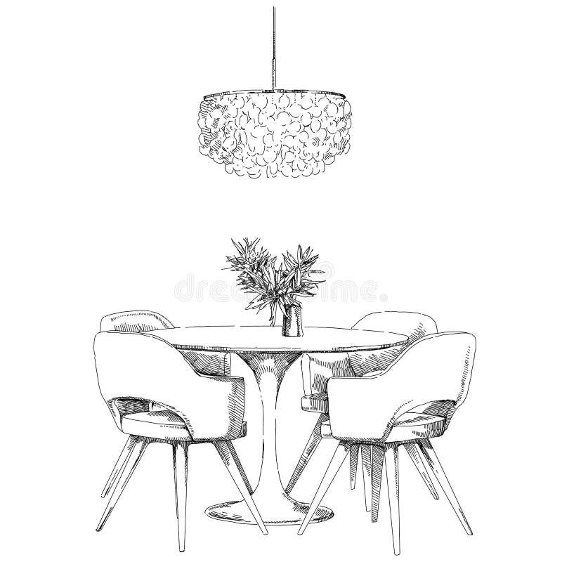 Comfortable Modern Interior Hand Drawing Vector Illustration. Stock ...