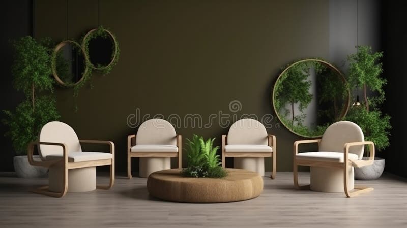 Comfortable Modern Waiting Area and Chairs and Plants on the Podium 3d ...