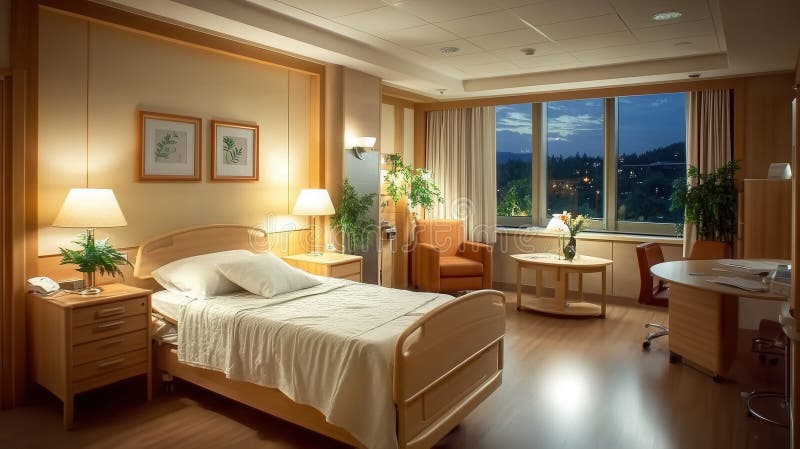 Comfortable Nursing Home Room with Modern Design at Dusk Stock ...