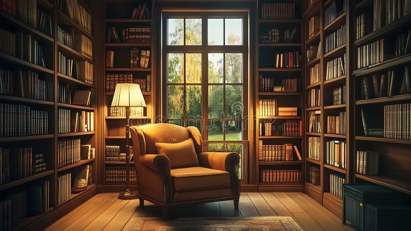 A Comfortable and Peaceful Home Library for Relaxing Stock Illustration ...