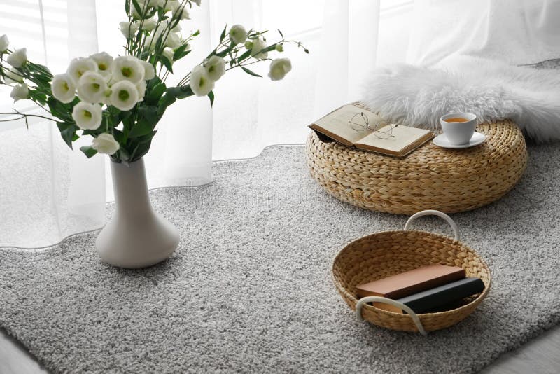 Comfortable Place for Rest with Cup of Tea and Books Near Window Stock ...