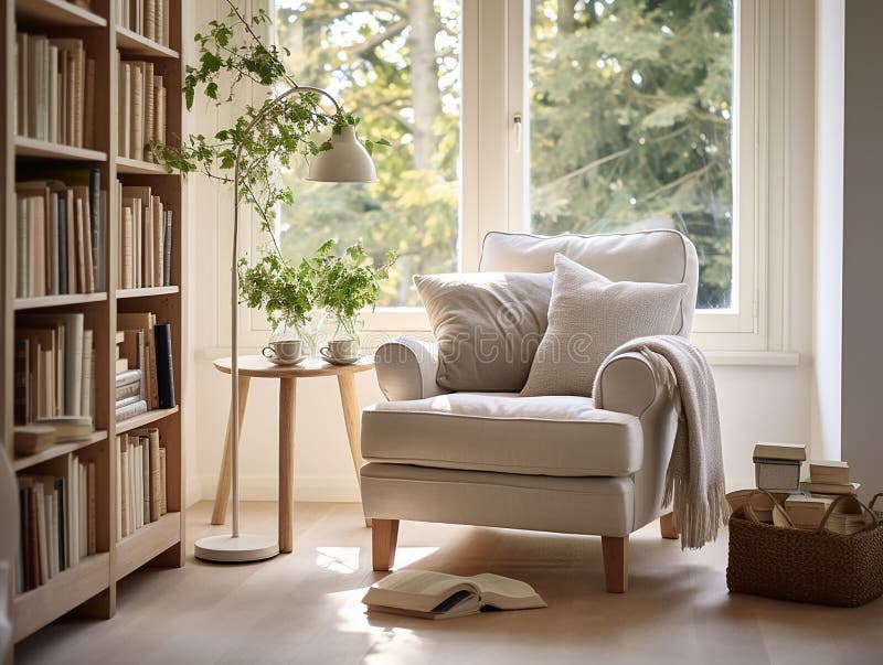 Comfortable Reading Corner in Elegant Style with Armchairs and Shelves ...
