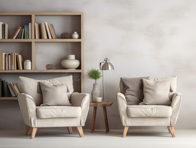 Comfortable Reading Corner in Elegant Style with Armchairs and Shelves ...