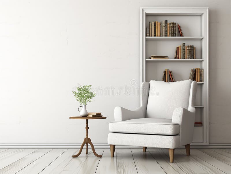 Comfortable Reading Corner in Elegant Style with Shelves for Books ...