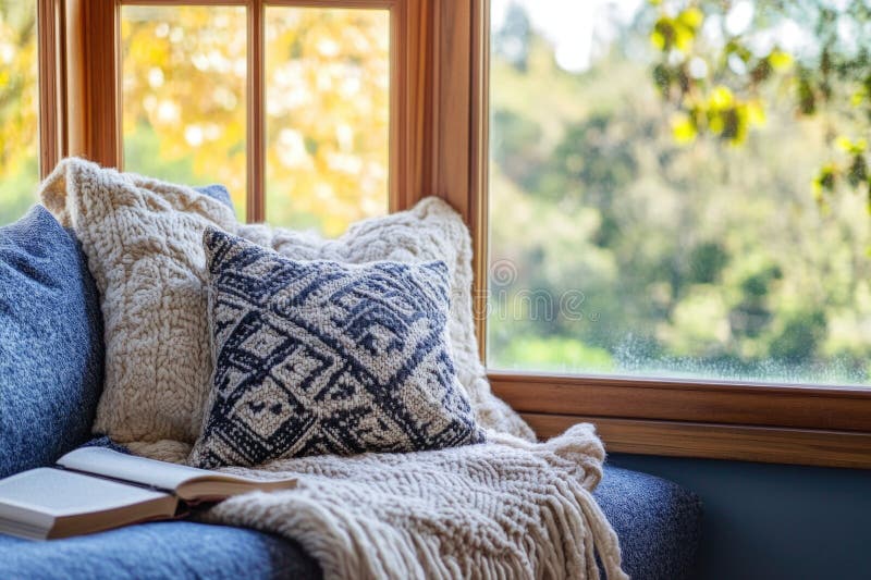 Comfortable Reading Nook Blue Couch Pillows Book Stock Photos - Free ...
