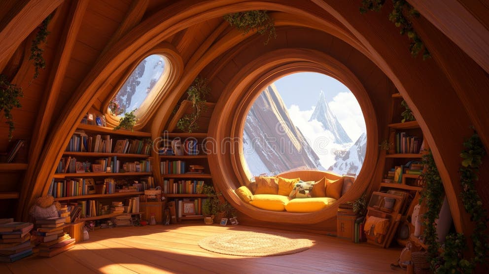 A Comfortable Reading Space is Created with Bookshelves and a Window ...