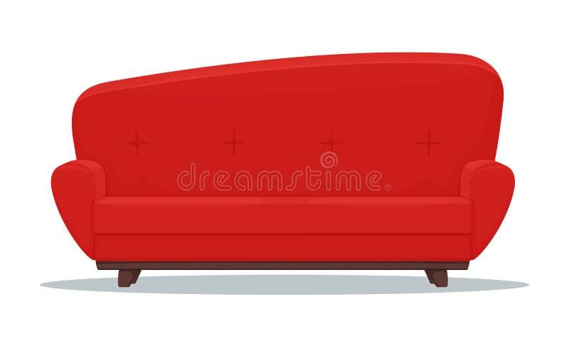 Comfortable Red Couch Isolated on a White Background. Cartoon ...