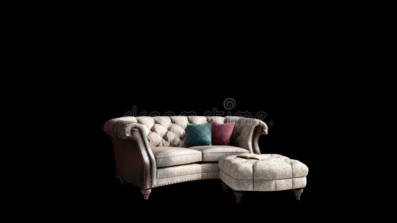 Comfortable Sofa with Cushions and Footstool on Transparent Background ...