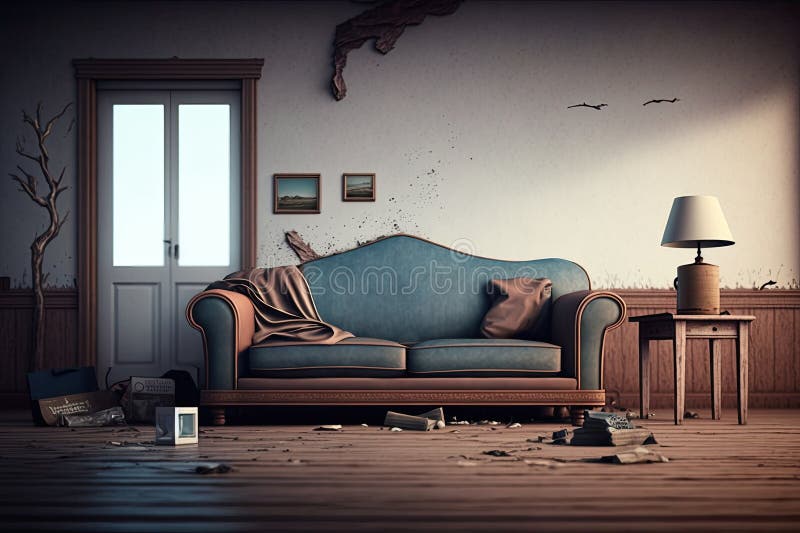 Comfortable Sofa in Old Living Room Stock Illustration - Illustration ...
