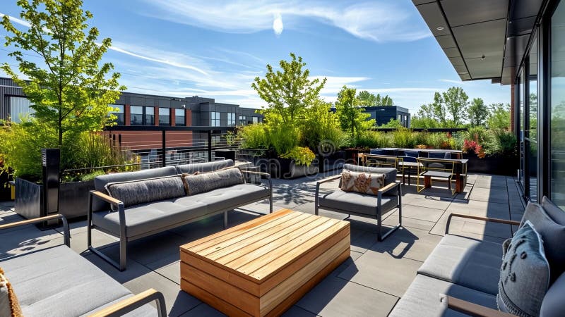 Modern Rooftop Terrace Offering Relaxing Workspace in Urban Setting ...