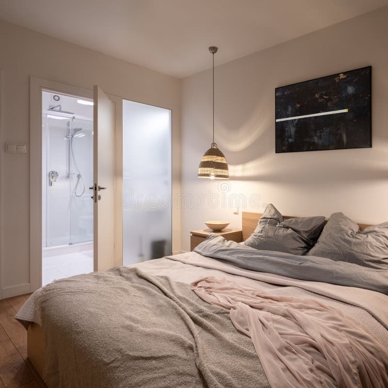 Spacious Master Bedroom Shower with Two Shower Heads Stock Photo ...