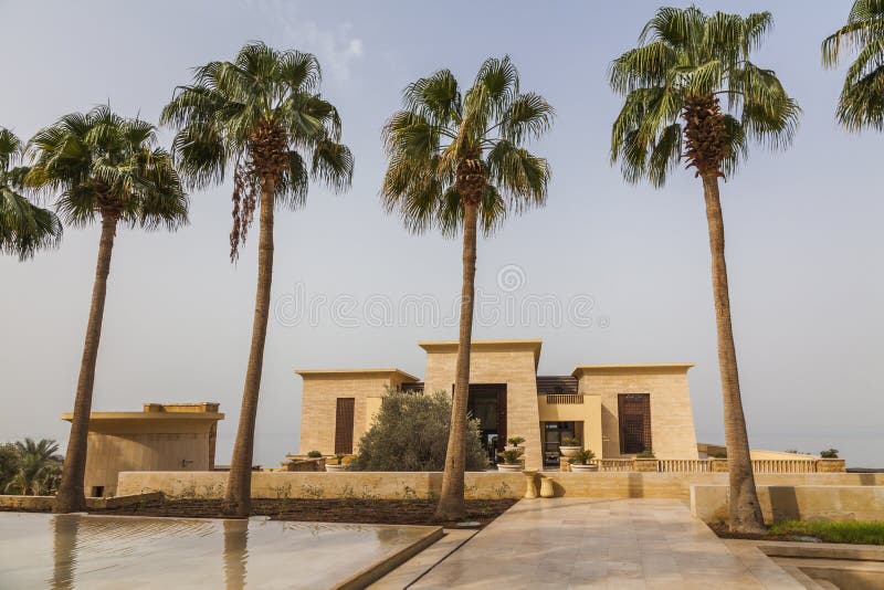 Comfortable Villa with Palm Trees Stock Image - Image of building ...