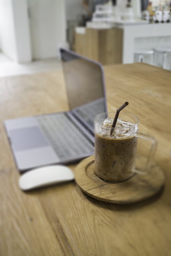 Comfortable Work Desk with Notebook Laptop Stock Image - Image of ...