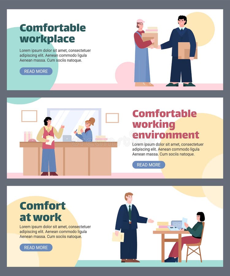 Comfortable Working Environment and Comfort at Work, Flat Vector ...