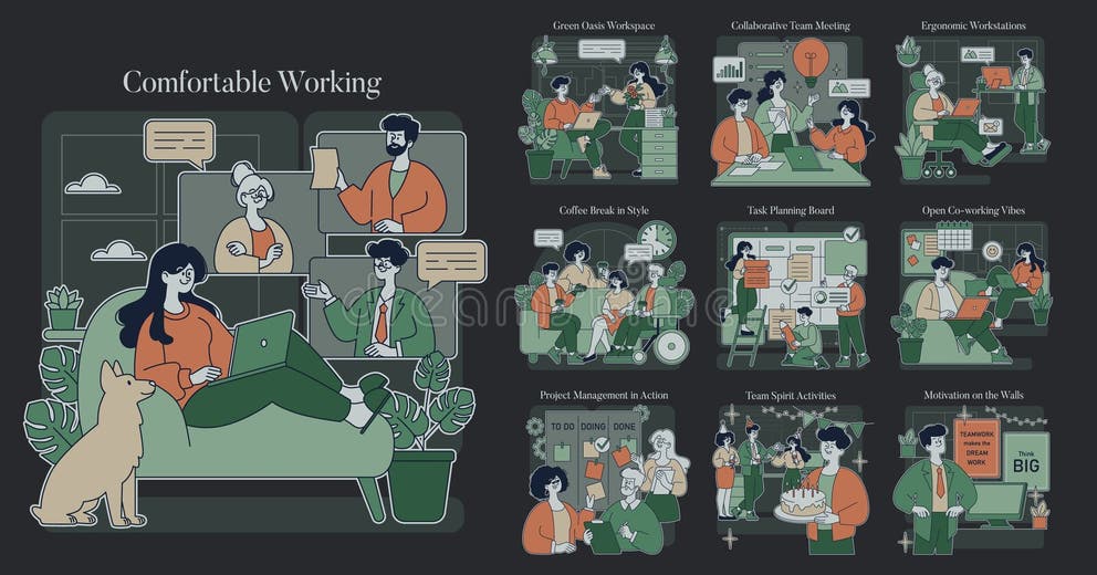 Comfortable Working. Flat Vector Illustration Stock Vector ...