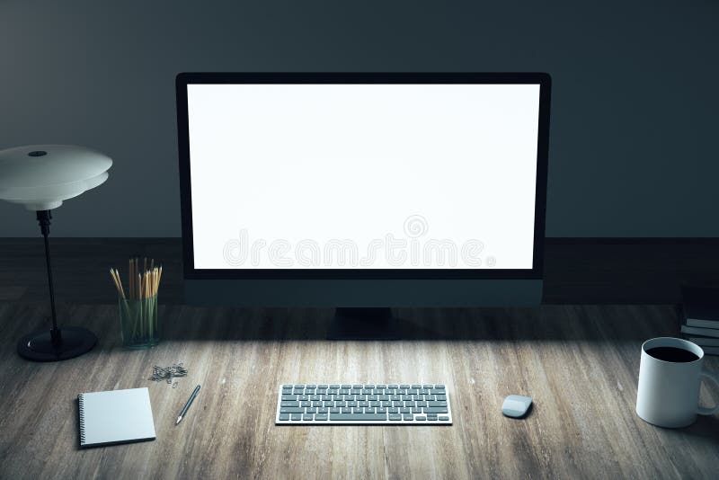 Comfortable Workplace with Blank Personal Computer Screen Editorial ...