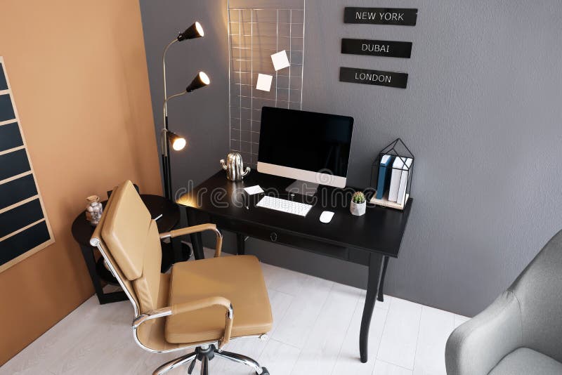 Comfortable Workplace with Computer on Desk Stock Image - Image of ...