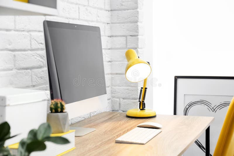Comfortable Workplace with Computer on Desk Stock Photo - Image of ...