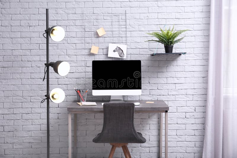 Comfortable Workplace with Computer on Desk Stock Photo - Image of ...