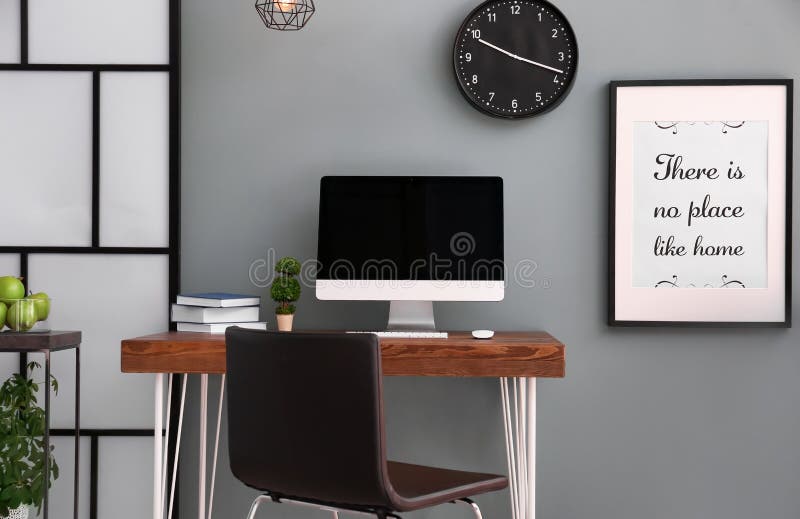 Comfortable Workplace with Computer on Desk Stock Image - Image of room ...