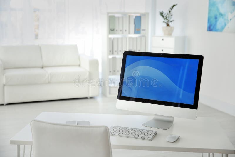 Comfortable Workplace with Computer on Desk Stock Photo - Image of home ...