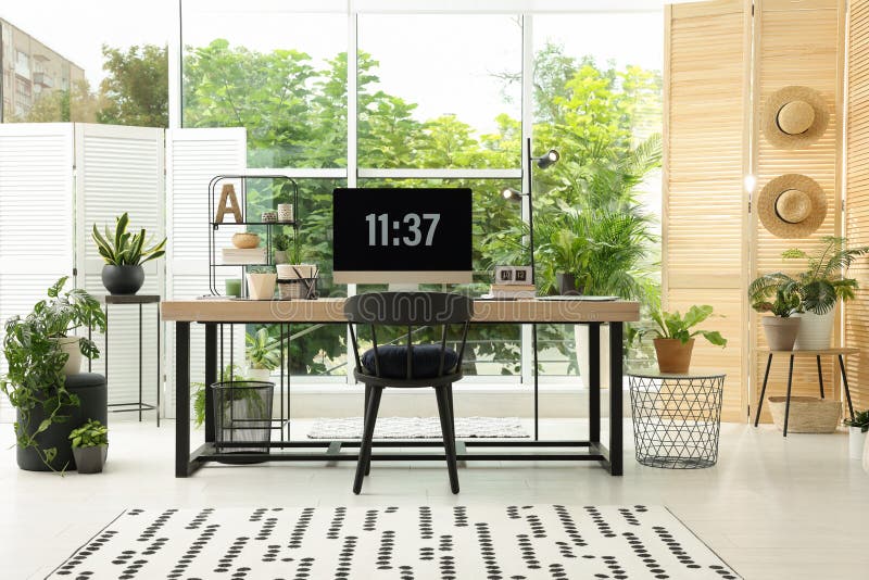 Comfortable Workplace with Computer in Light Room. Interior Design ...