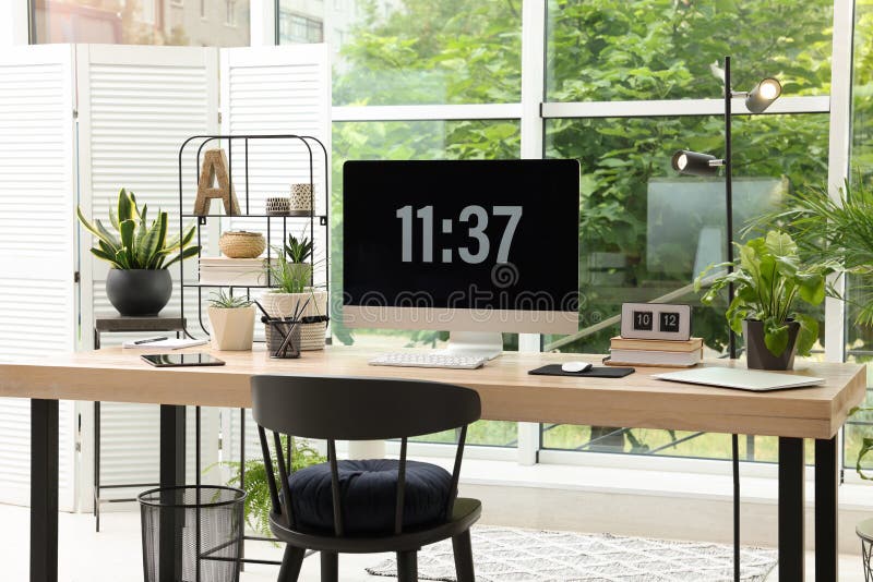 Comfortable Workplace with Computer in Light Room. Interior Design ...