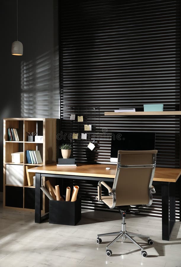 Comfortable Workplace with Computer and Office Chair. Stylish Room ...