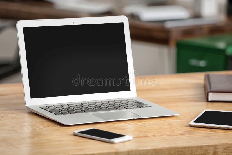 Comfortable Workplace with Laptop on Table Stock Image - Image of copy ...