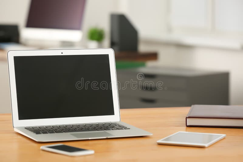 Comfortable Workplace with Laptop on Table Stock Photo - Image of ...