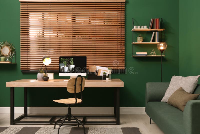 Comfortable Workplace with Computer Near Window in Room. Interior ...