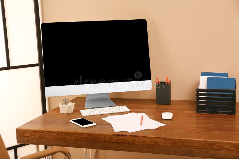 Comfortable Workplace with Modern Computer on Table Stock Image - Image ...
