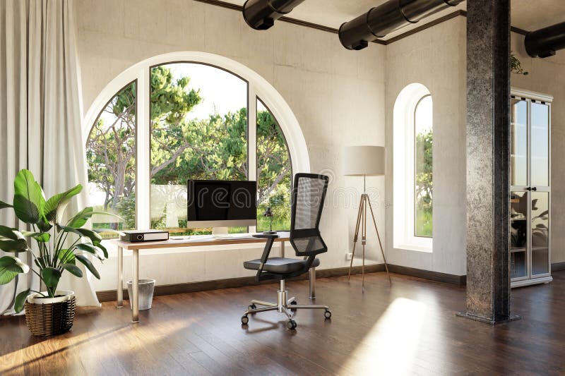 Workplace with Landscape Background Stock Vector - Illustration of ...