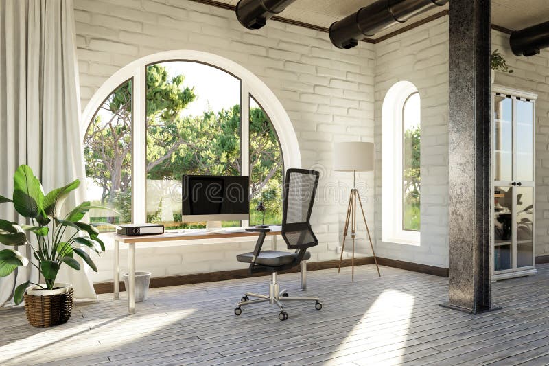 Comfortable Workplace with Pc Workstation Standing in Front of Large ...