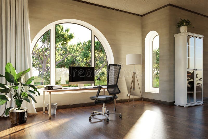 Comfortable Workplace with Pc Workstation Standing in Front of Large ...