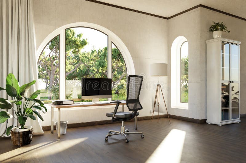 Comfortable Workplace with Pc Workstation Standing in Front of Large ...