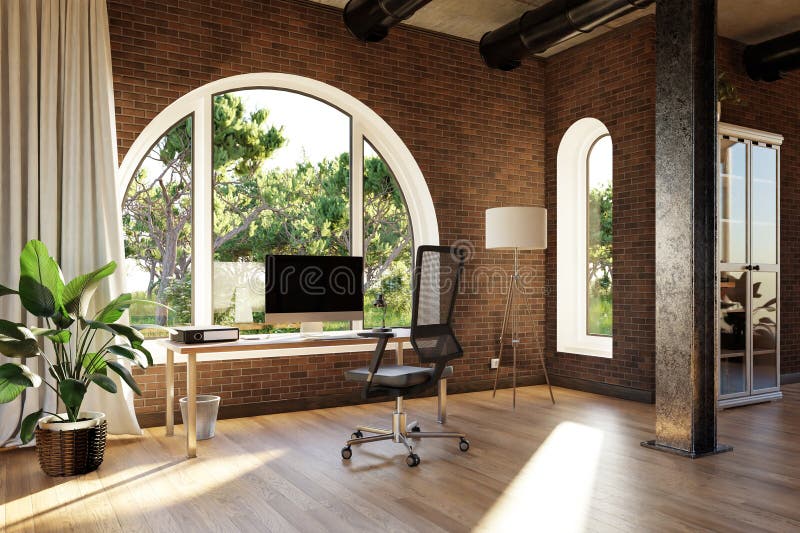 Comfortable Workplace with Pc Workstation Standing in Front of Large ...