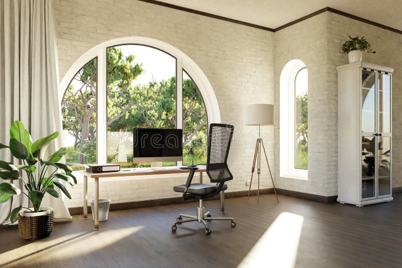 Comfortable Workplace with Pc Workstation Standing in Front of Large ...