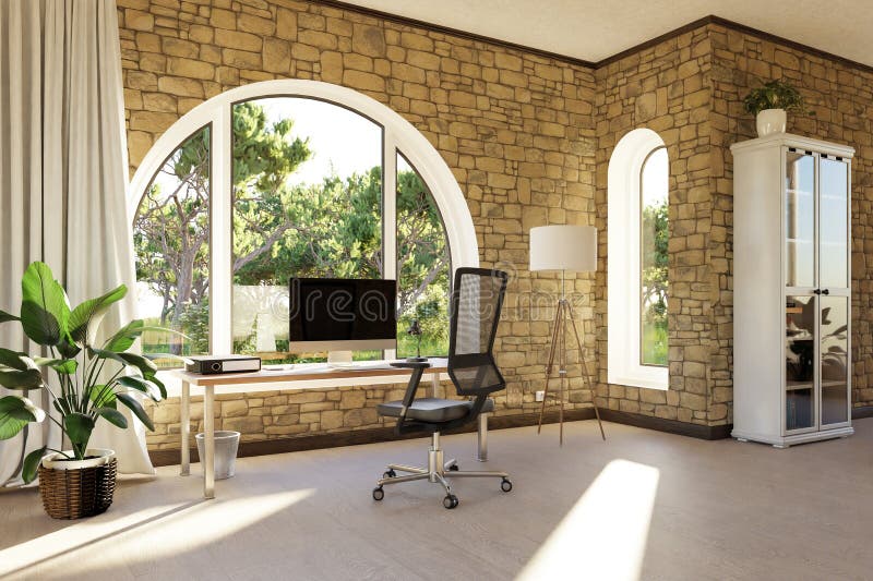 Comfortable Workplace with Pc Workstation Standing in Front of Large ...